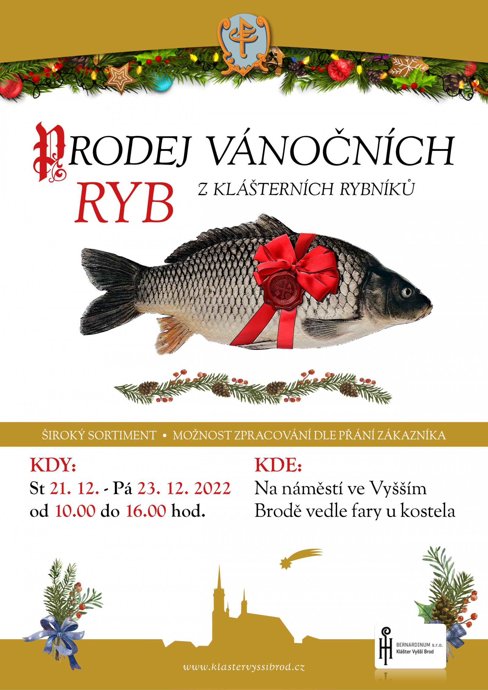 PRODEJ VÁNOČNÍCH RYB Z KLÁŠTERNÍHO CHOVU 2022